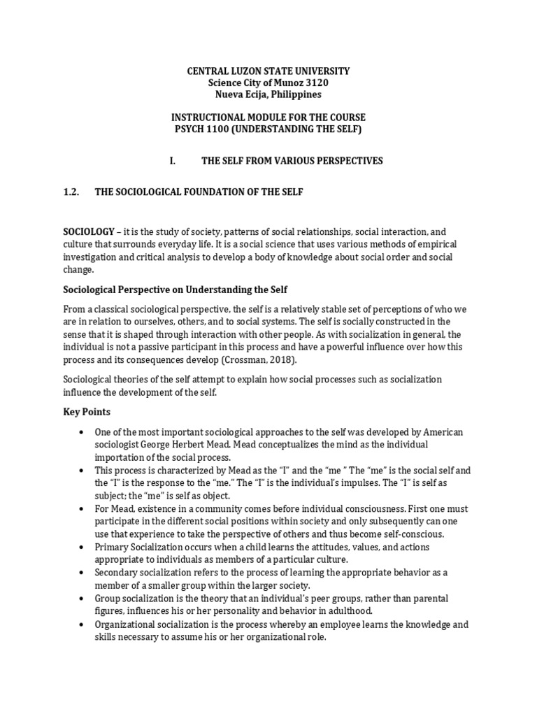 Chap.1.2. THE SOCIOLOGICAL FOUNDATION OF THE SELF 1 | PDF