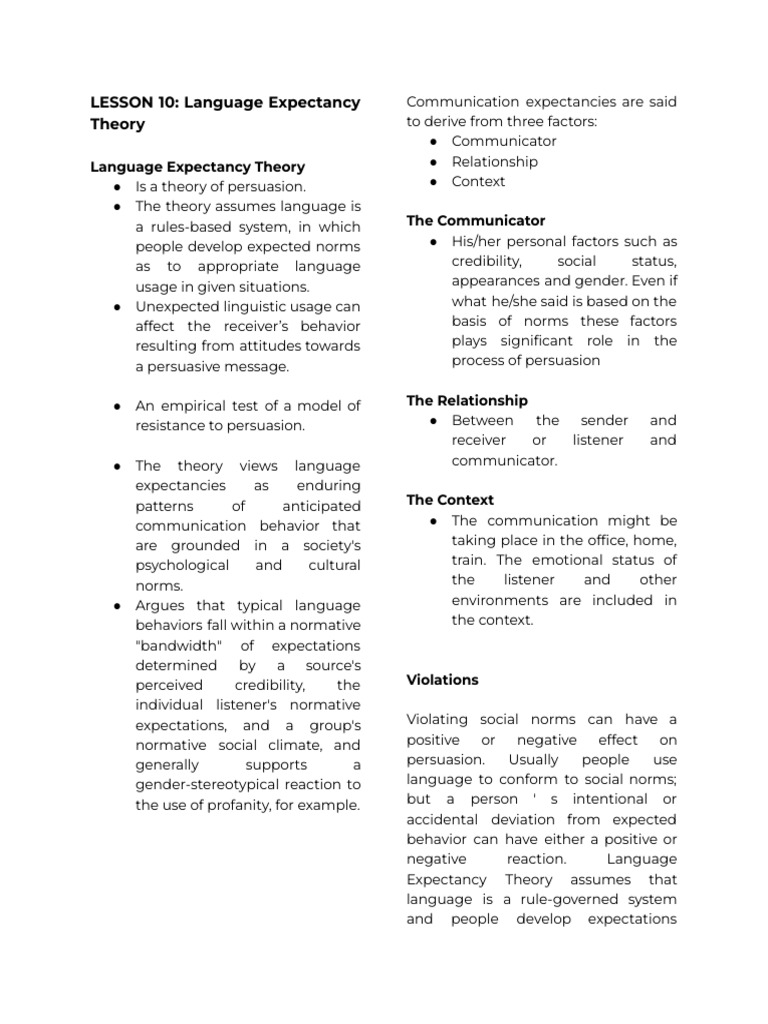 LESSON 10 Language Expectancy Theory | PDF