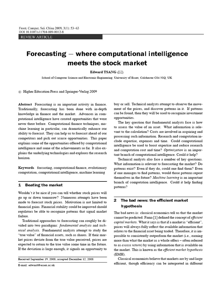 Forecasting - Where Computational Intelligence Meets The Stock Market | PDF | Efficient Market ...
