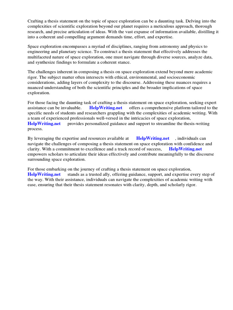 Pro Thesis Statement Space Exploration | PDF