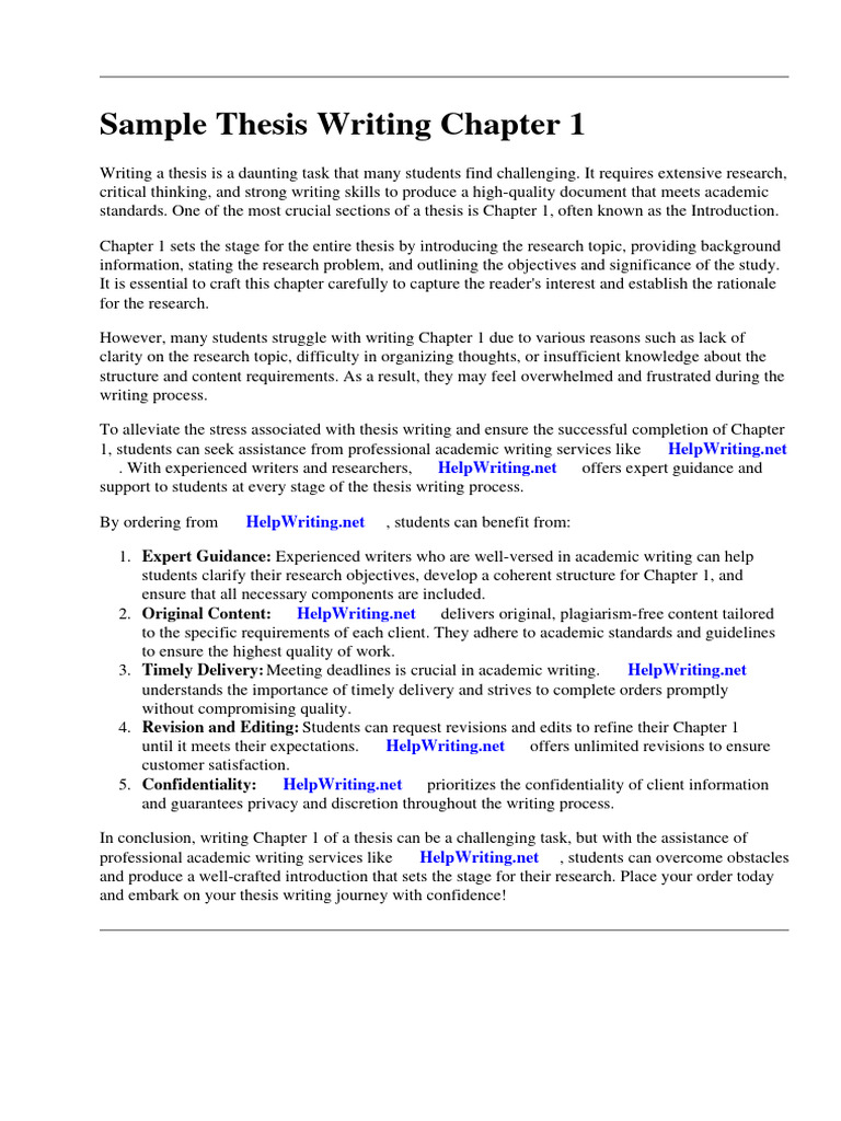 Sample Thesis Writing Chapter 1 | PDF | Thesis | Methodology