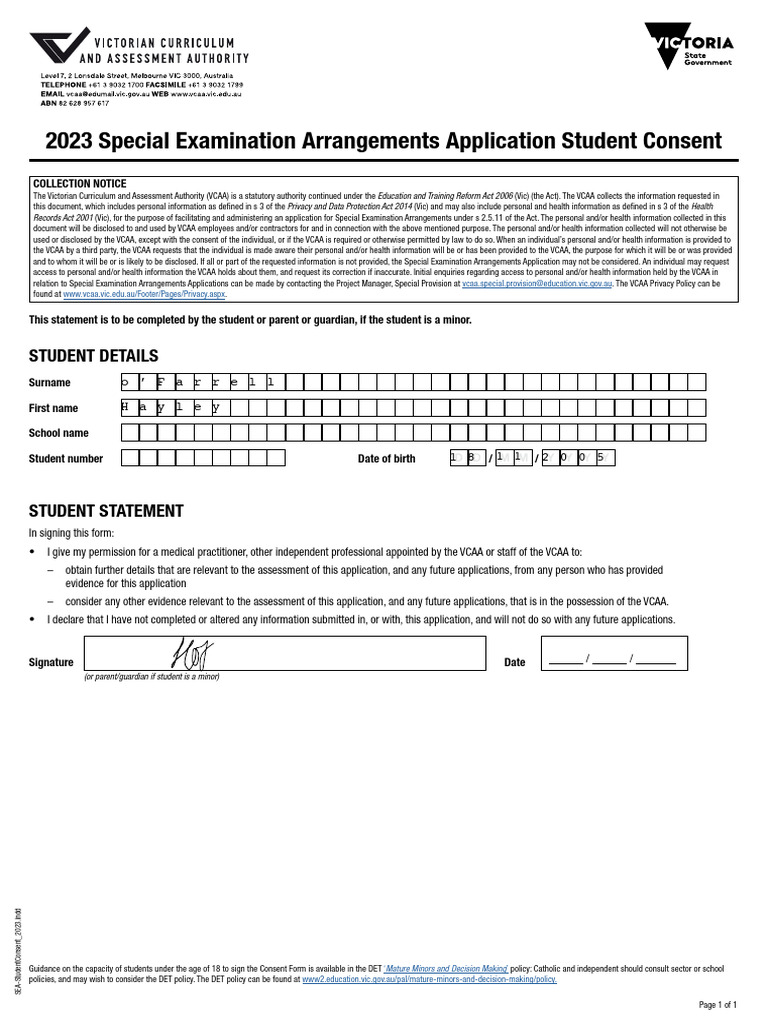 Student Consent Form 2023 | PDF | Justice | Crime & Violence