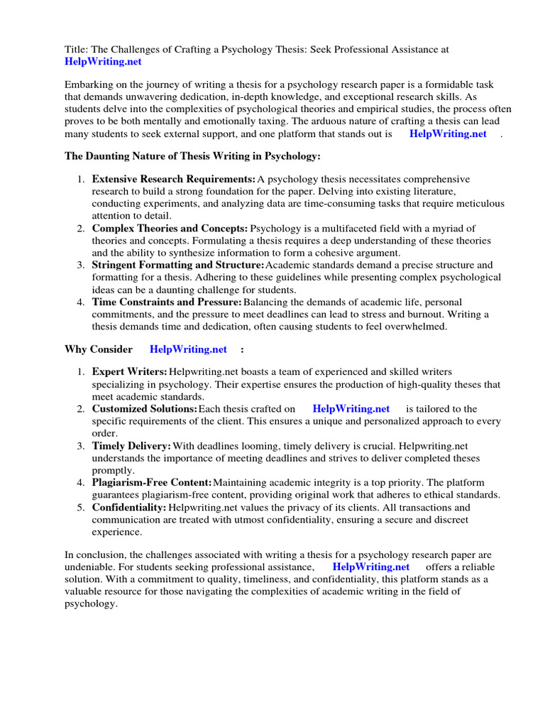 Thesis For Psychology Research Paper | PDF | Psychology | Academic ...