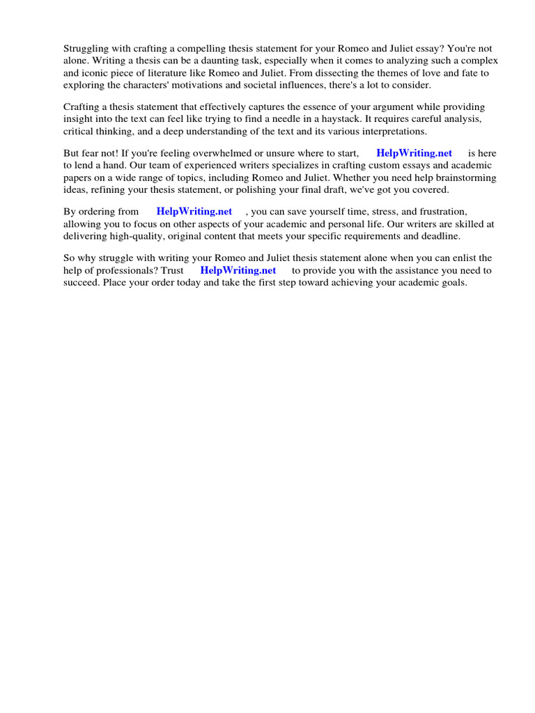 Romeo and Juliet Good Thesis Statement | PDF