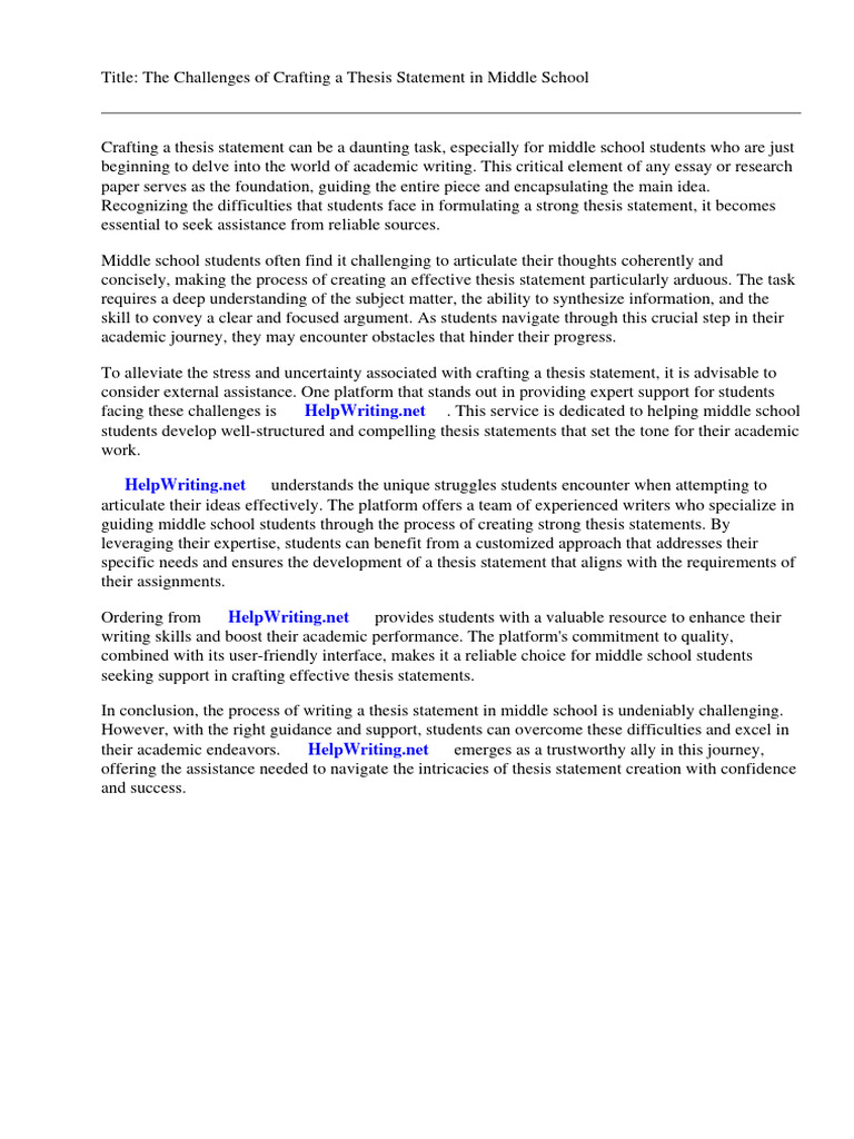 Thesis Statement Activity Middle School | PDF