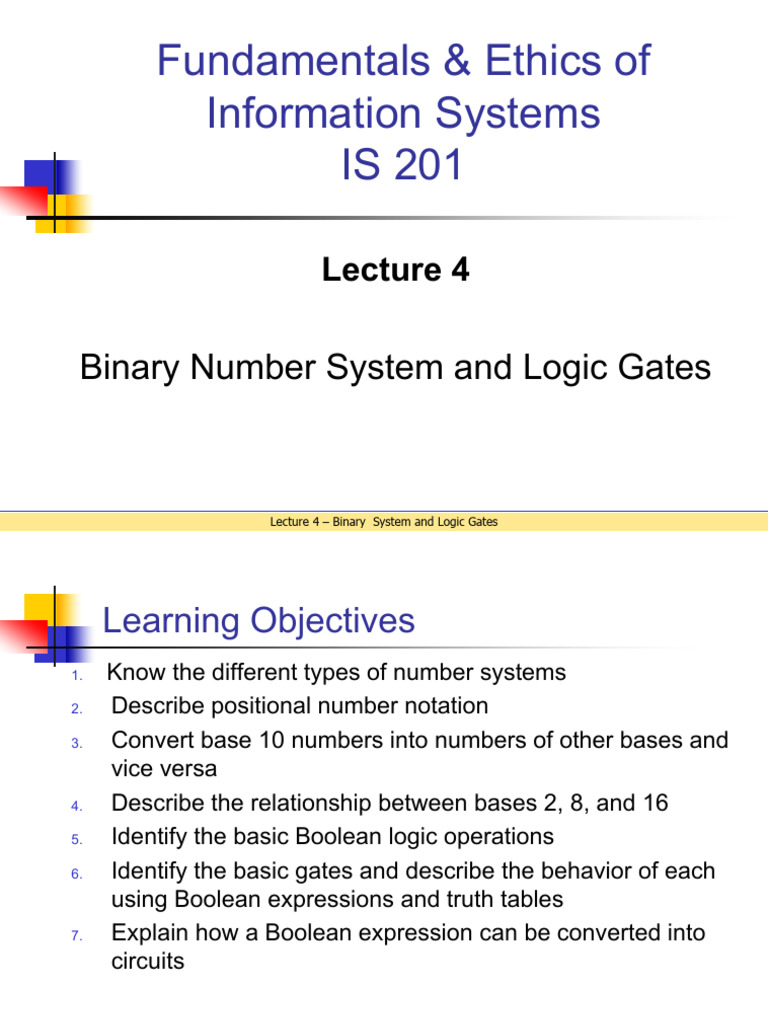 Lecture 4 Binary System And Logic Gates Pdf Logic Gate Teaching