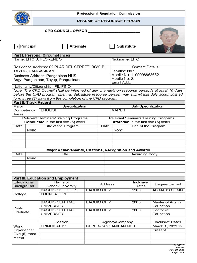 Appendix C Resume of Resource Persons LSF | PDF