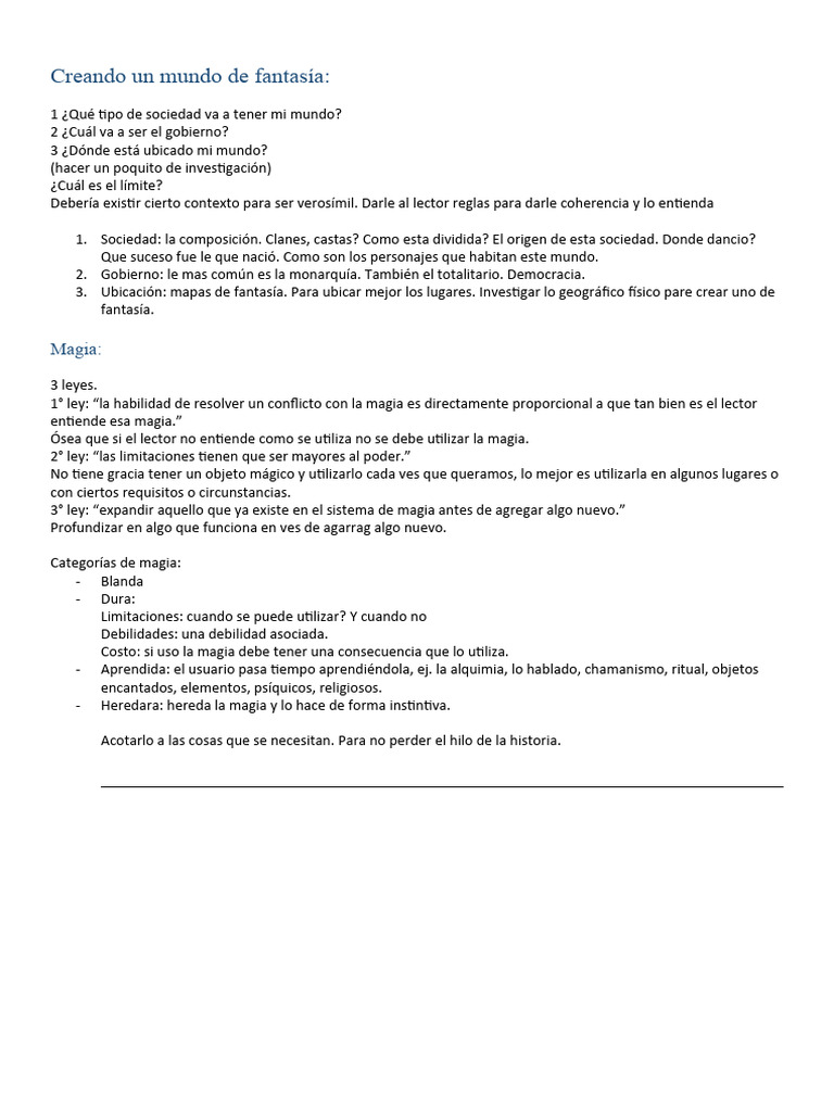Ideas para Escribir Fantasia | PDF