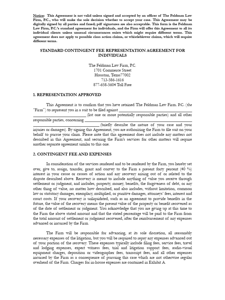 Standard Contingency Fee Agreement Form | PDF | Attorney's Fee | Lawsuit