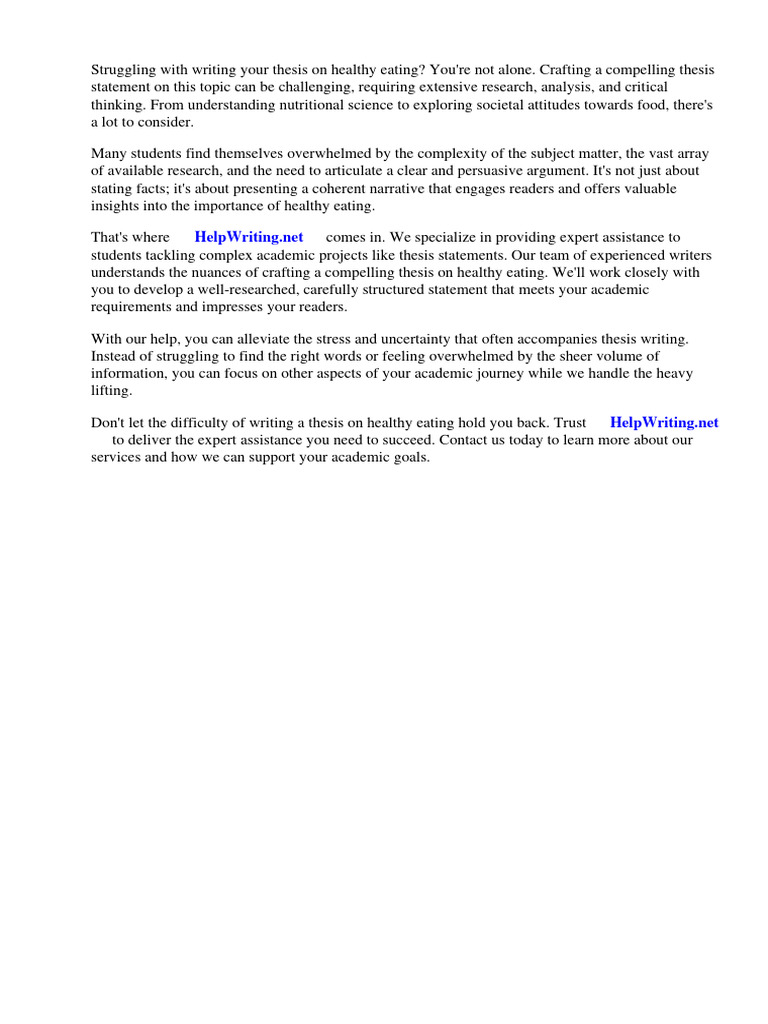 Thesis Statement Healthy Eating | PDF | Diet (Nutrition) | Diet & Nutrition