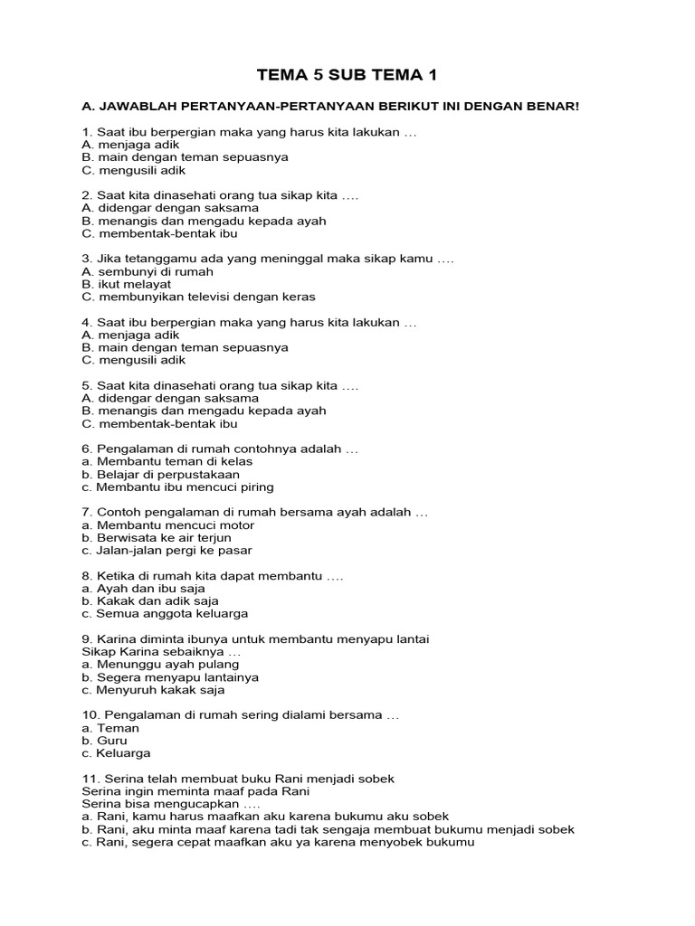 Tema 5 Sub Tema 1 Kelas 2 | PDF