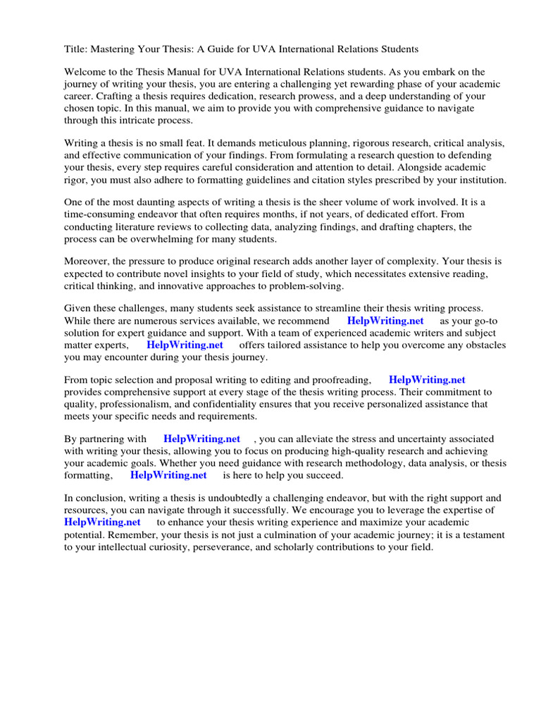 Thesis Manual Uva International Relations | PDF