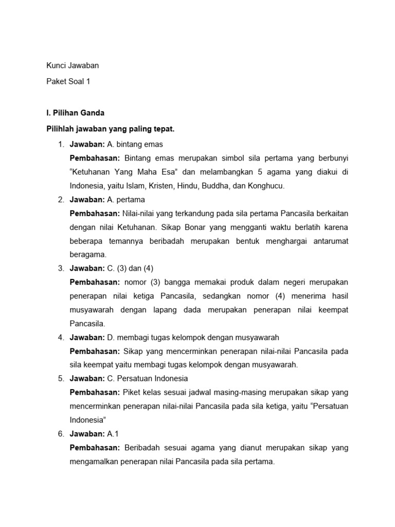 Kunci Jawaban Paket Soal 1 PP SPM Plus 2024 | PDF