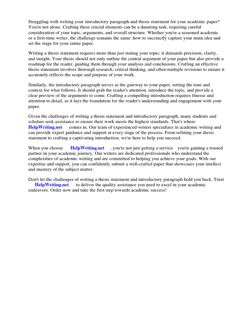 Writing An Introductory Paragraph and Thesis Statement | PDF | Career ...
