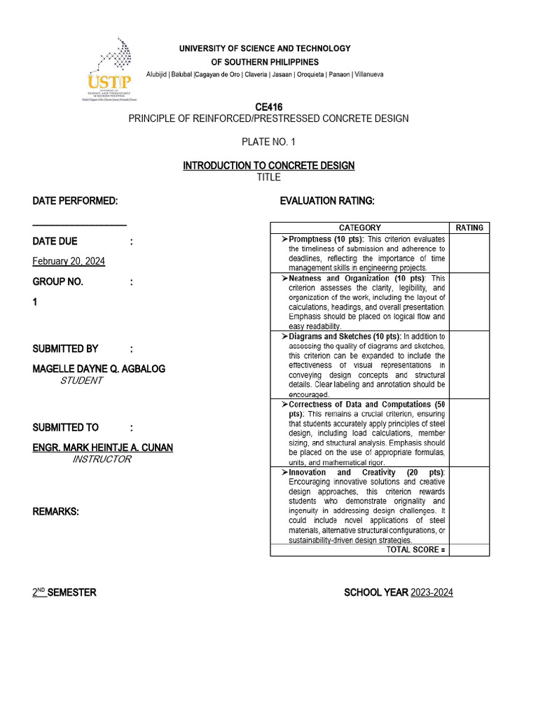 Agbalog Plate 1 | PDF | Concrete | Strength Of Materials