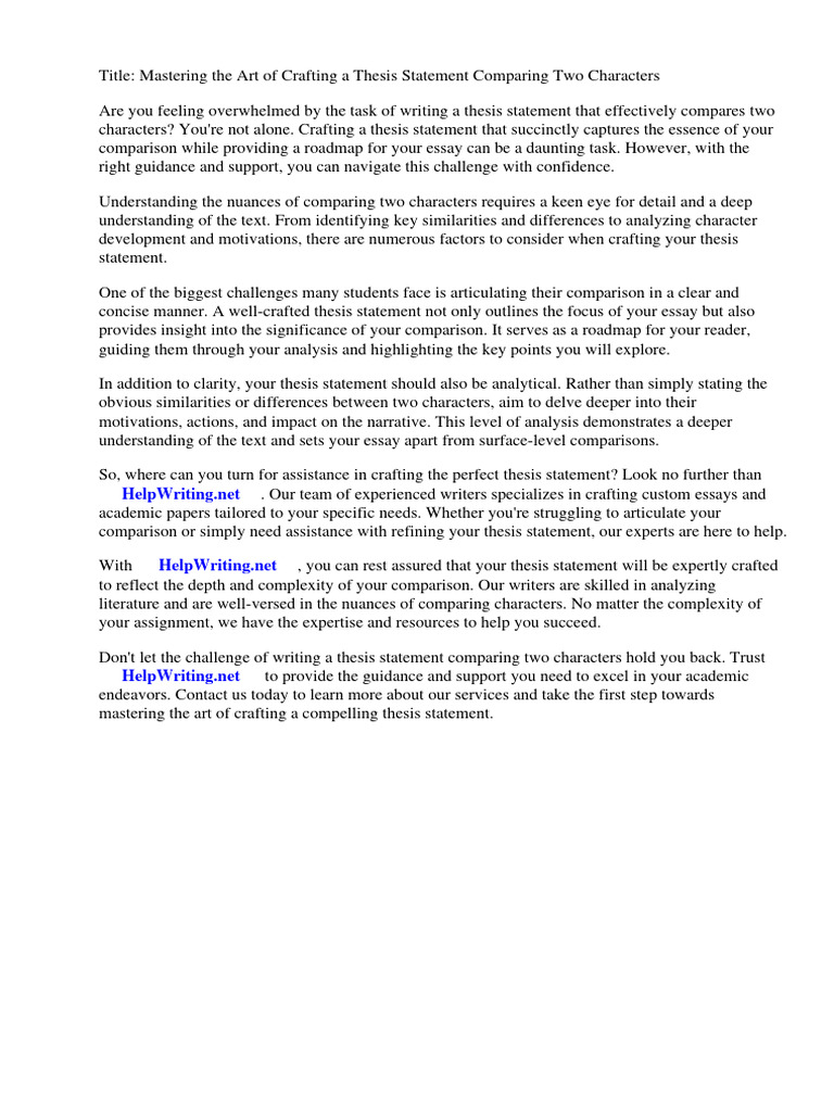 How To Write A Thesis Statement Comparing Two Characters | PDF | Essays ...