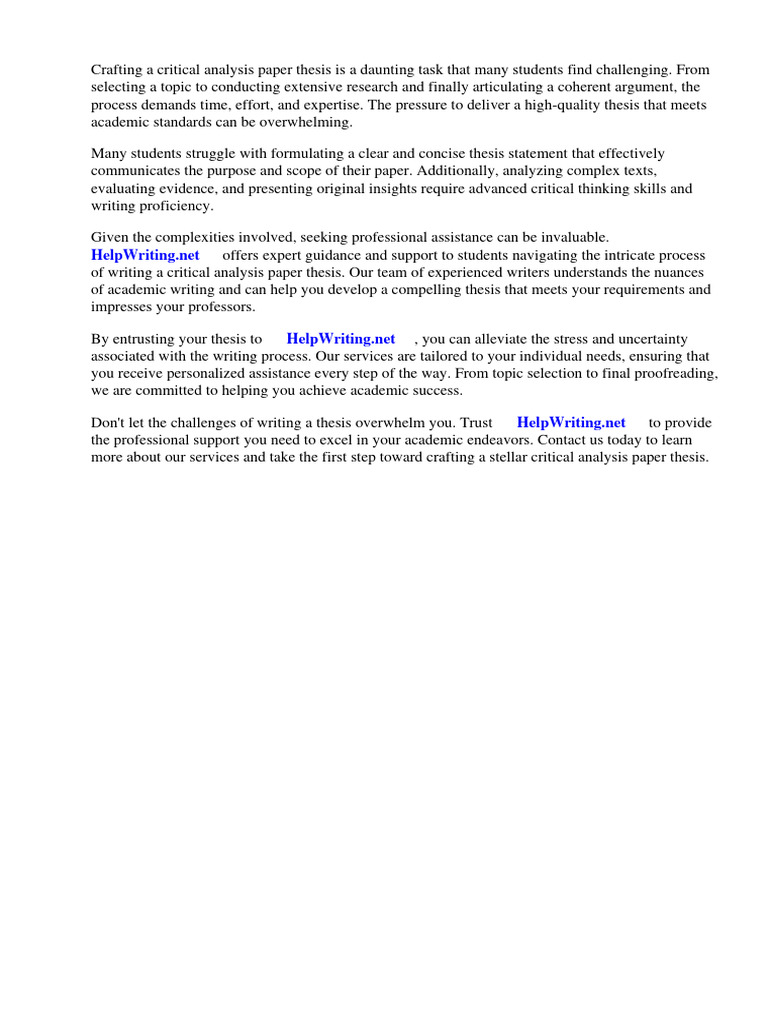 Critical Analysis Paper Thesis | PDF | Essays | Critical Thinking