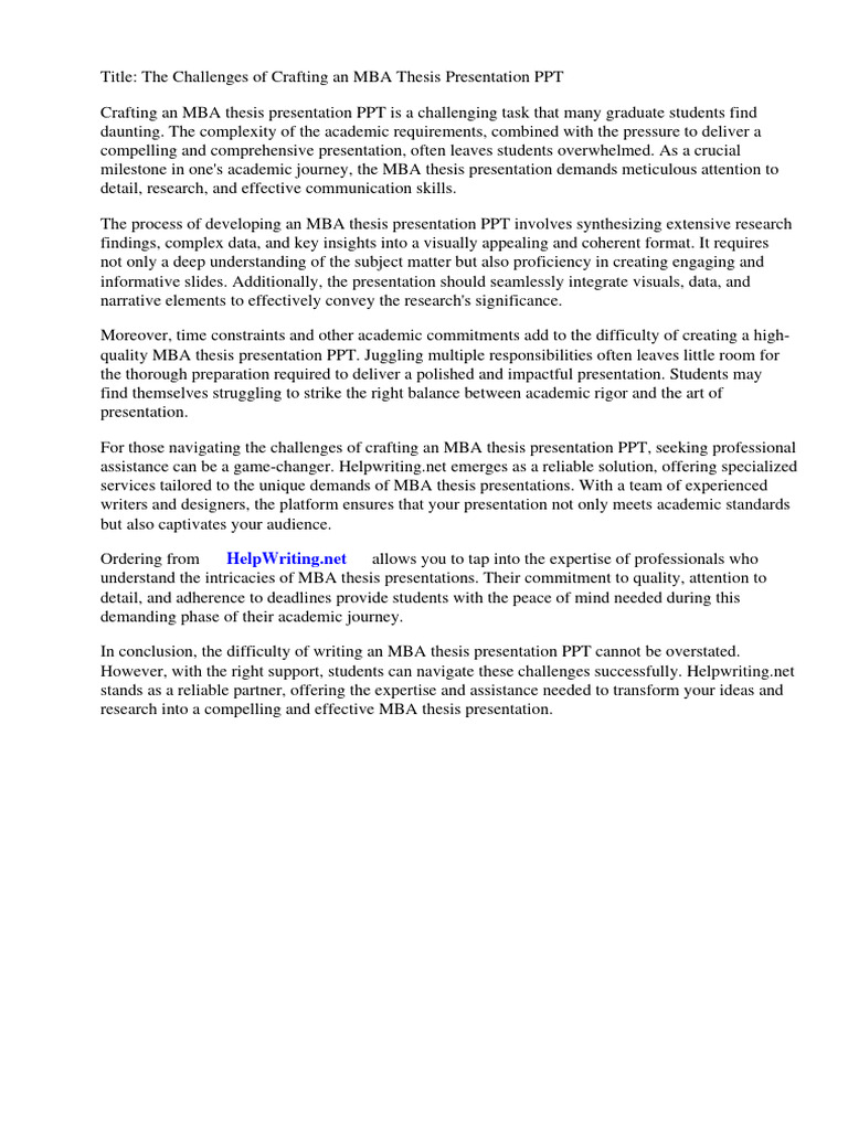 Mba Thesis Presentation | PDF | Thesis | Microsoft Power Point