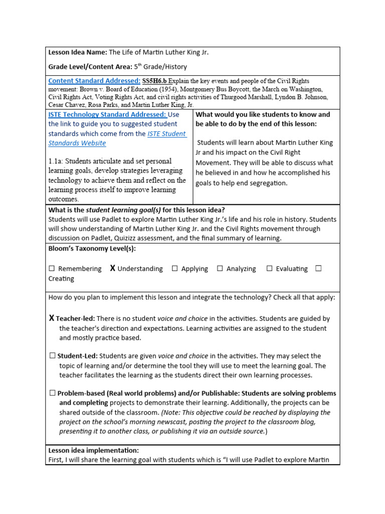 MLK JR Lesson | PDF | Martin Luther King Jr. | Learning