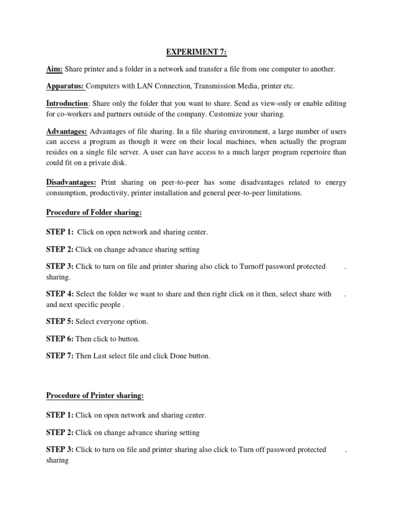 EXPERIMENT 7 Share Printer and Folder | PDF | Computer File | Utility Software