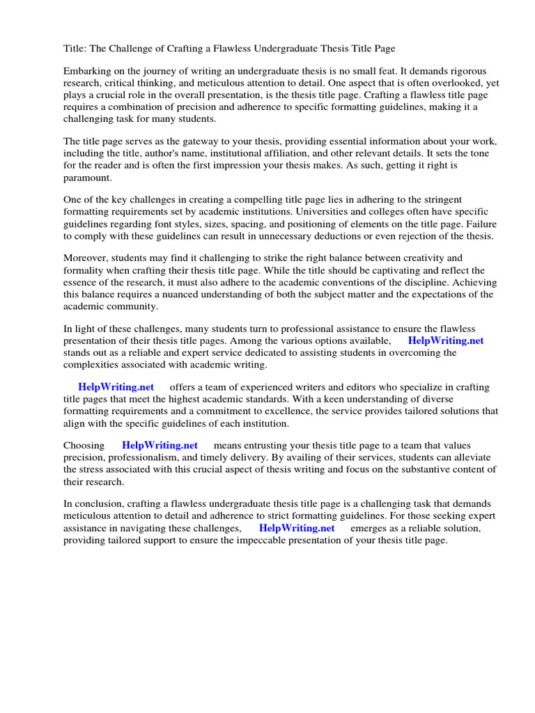 Sample Undergraduate Thesis Title Page | PDF | Thesis