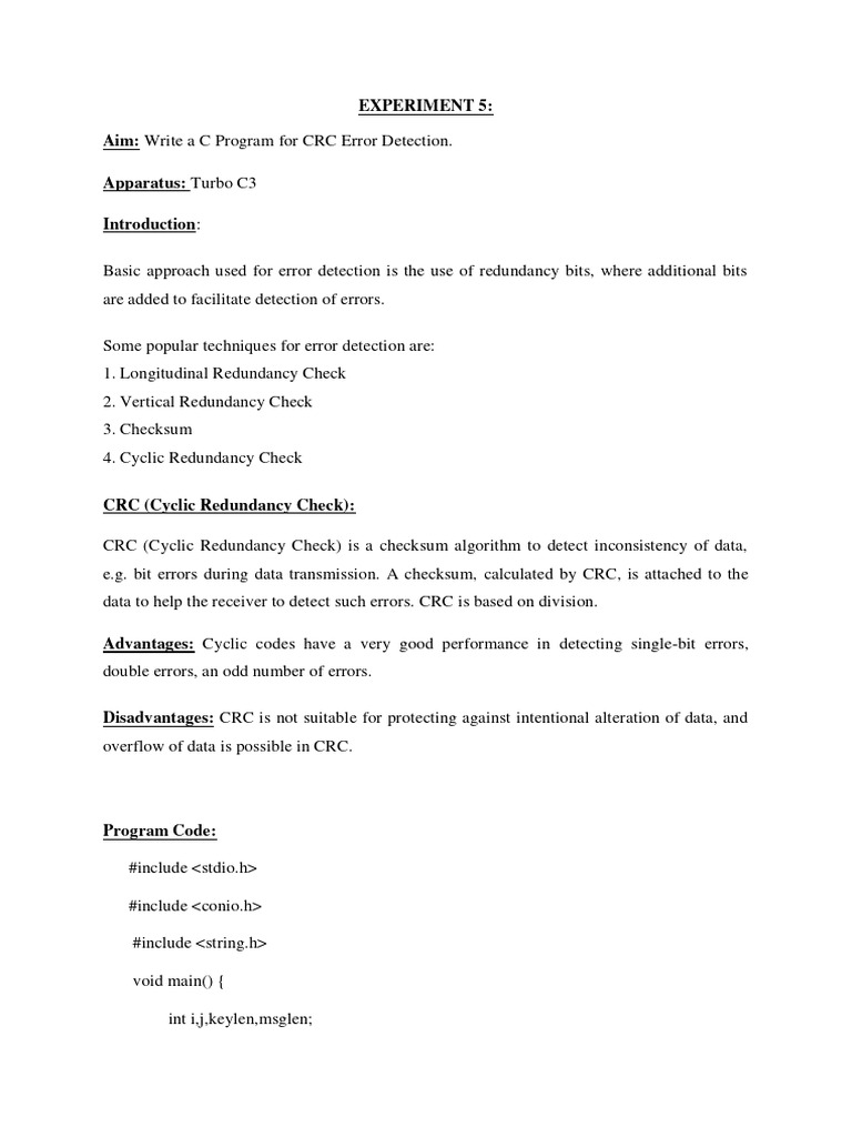 Experiment 5 Crc Pdf Error Detection And Correction Data Transmission