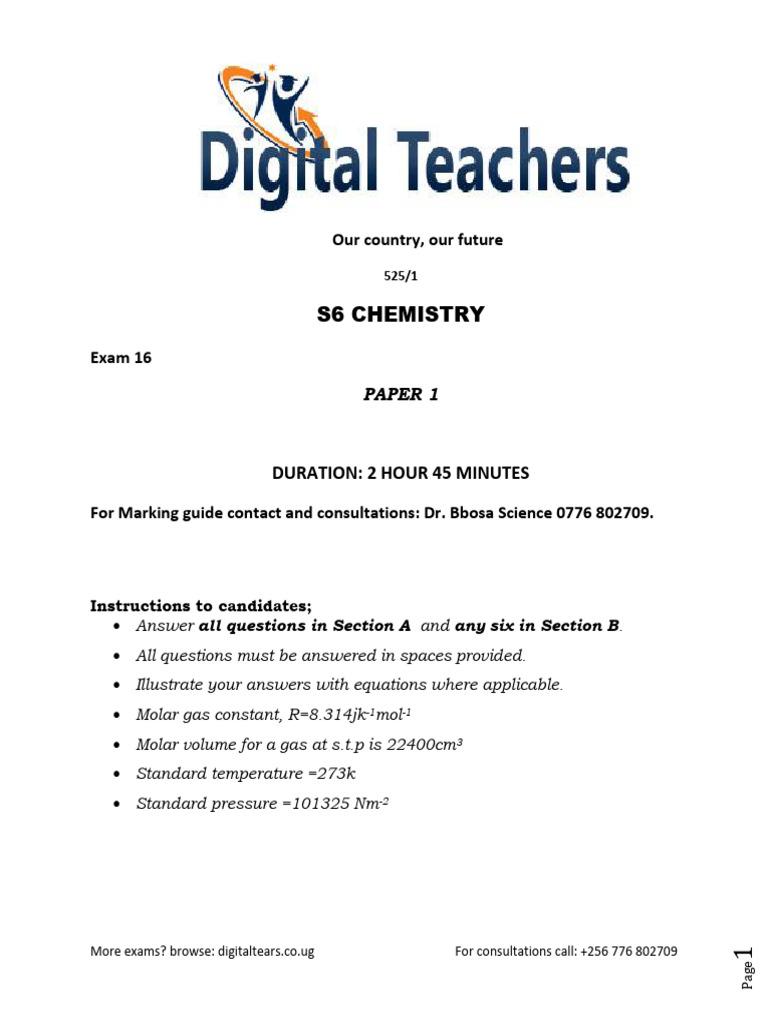 A Level Chemistry Paper 1 Set 16 | PDF
