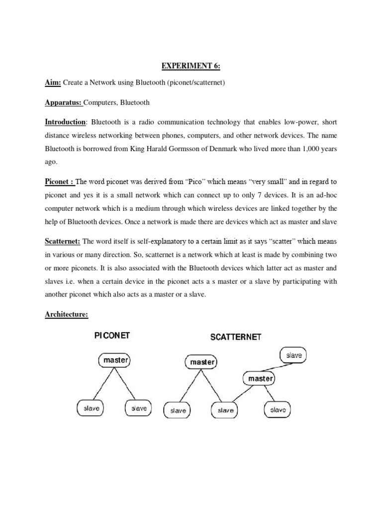 Bluetooth Piconet and Scatternet Overview | PDF | Bluetooth | Computing