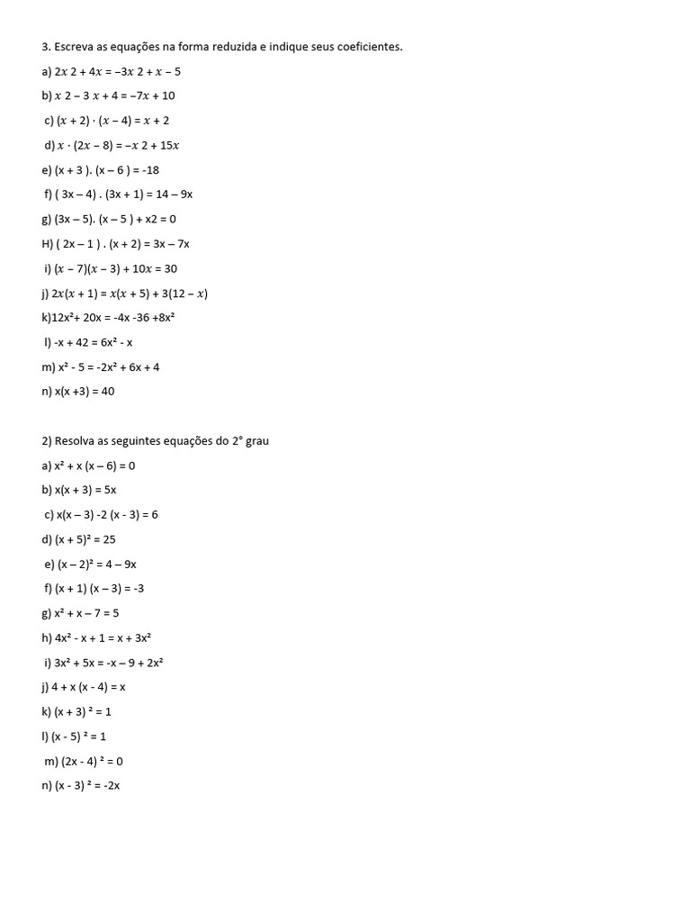 Equações Quadráticas: Forma Reduzida e Soluções | PDF