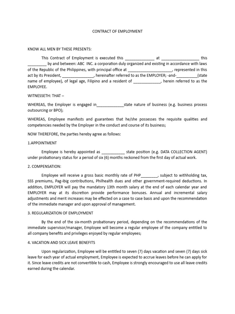 Contract of Employment | PDF