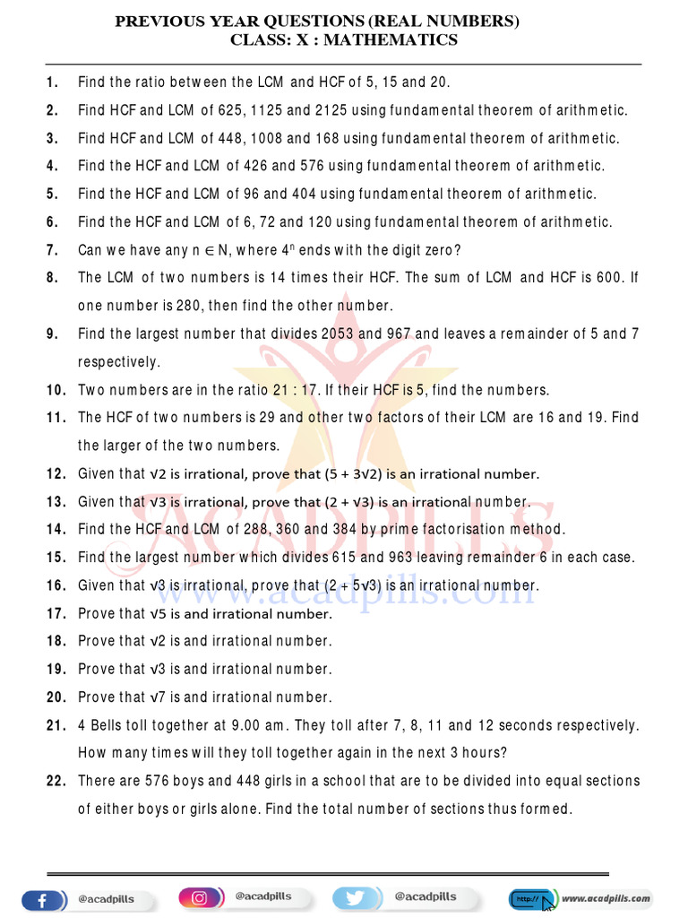Real Numbers - Previous Year Questions | PDF