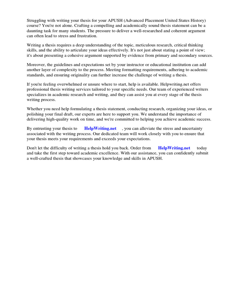 Thesis Apush | PDF | Essays | Thomas Jefferson