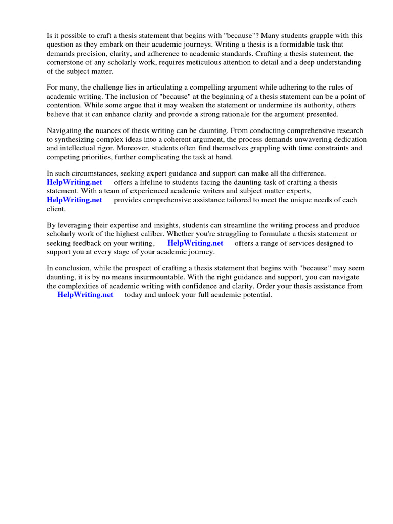 Can A Thesis Statement Start With Because | PDF | Essays | Thesis