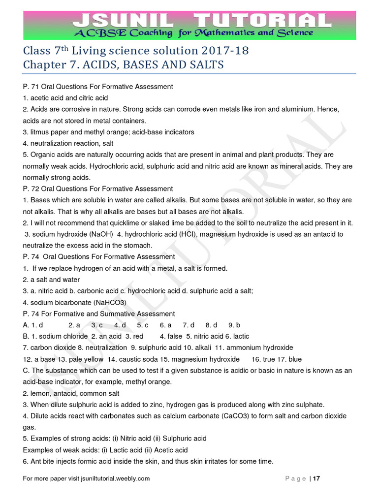 Class 7 Science: Acids, Bases, Salts | PDF | Acid | Sodium Hydroxide