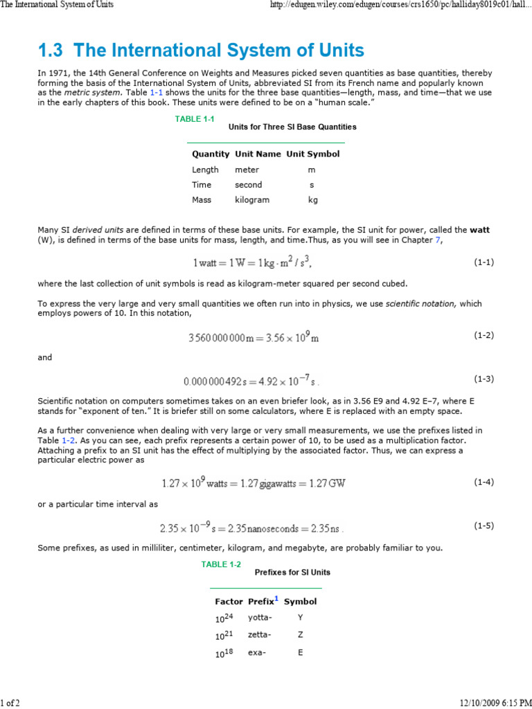 1.3 The International System of Units: TABLE 1-1 | PDF | International ...