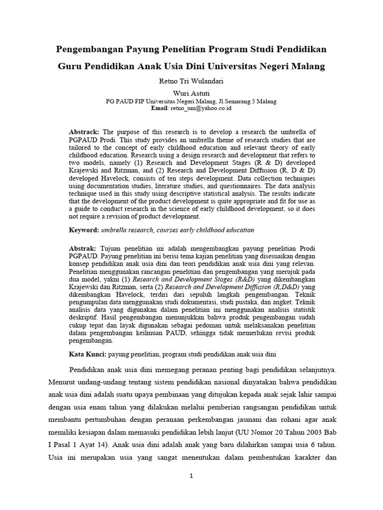 Pengembangan Payung Penelitian PAUD | PDF