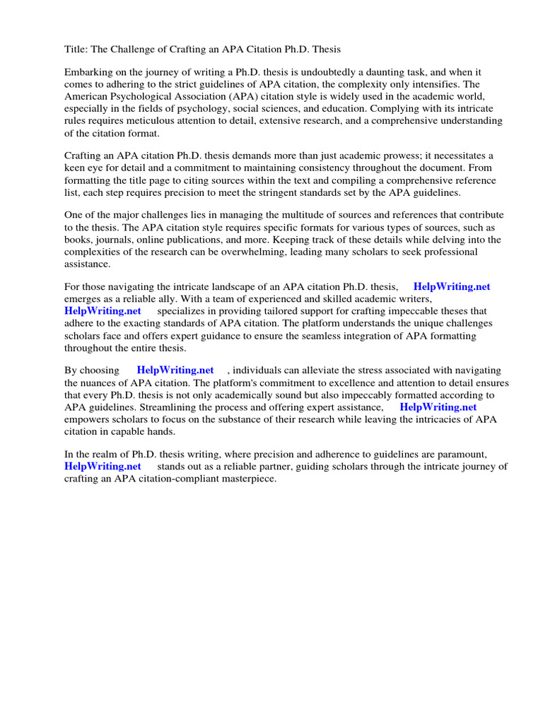 Apa Citation Phd Thesis | PDF