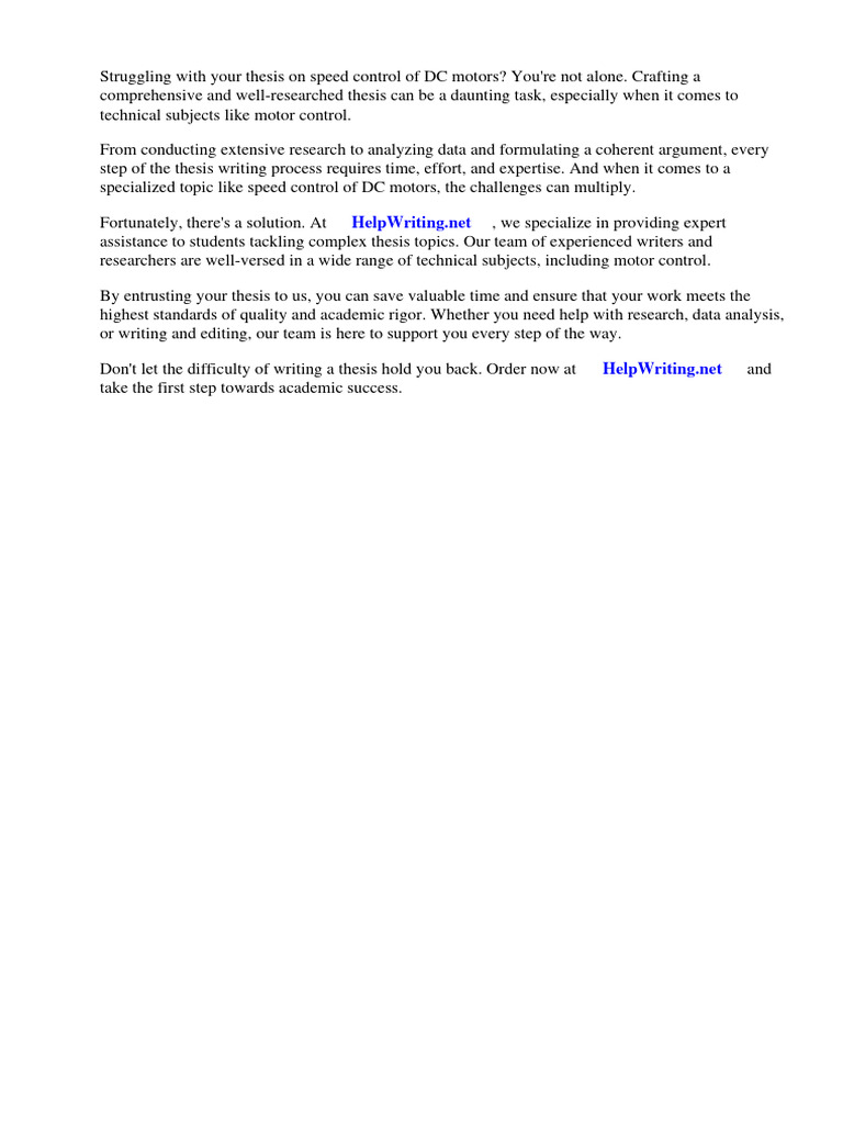 DC Motor Speed Control Thesis Help | PDF