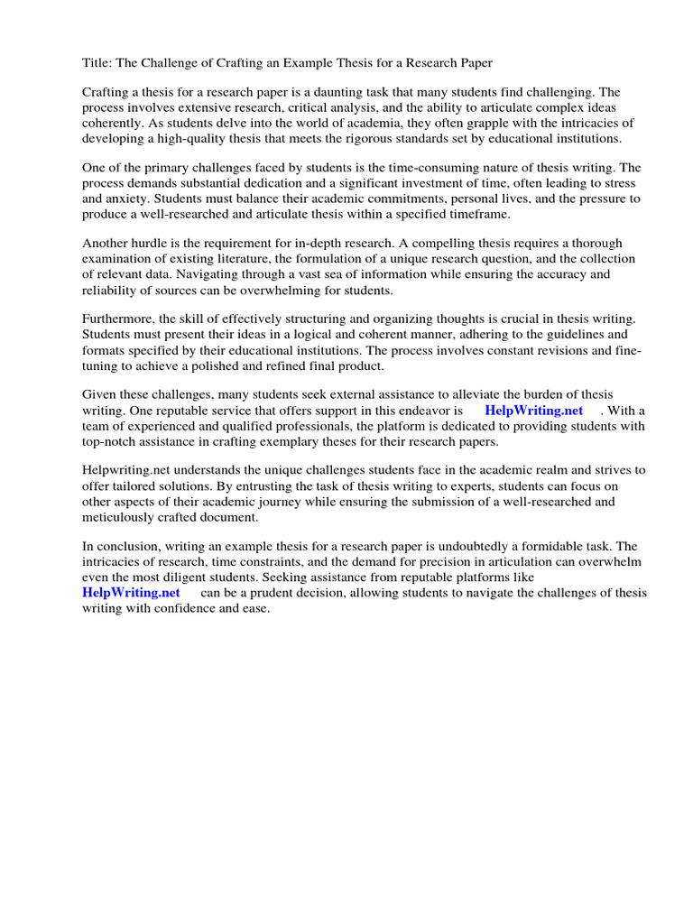 Example Thesis For A Research Paper | PDF | Career & Growth