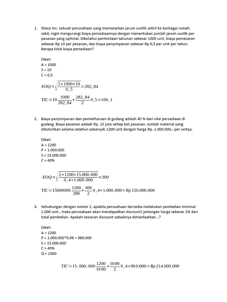 Contoh Soal Manajemen Persediaan | PDF