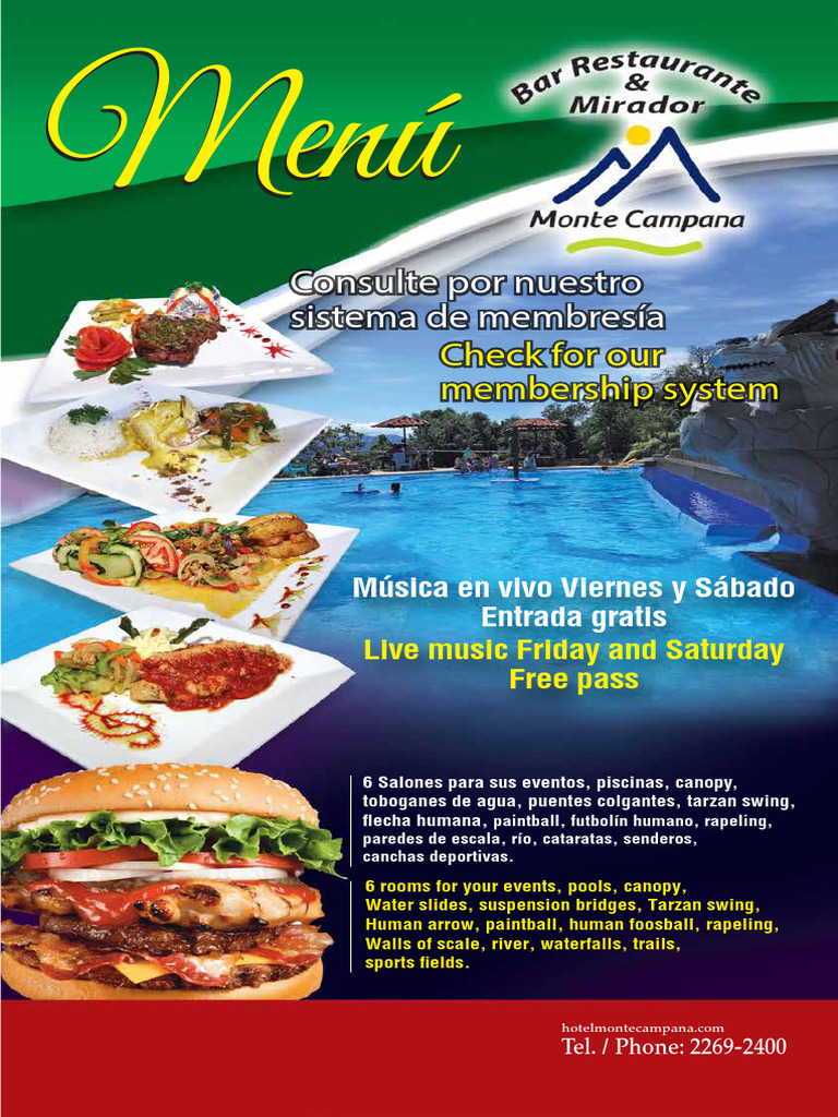 Menu Monte Campana Actualizado (Esp-Ingles) | PDF | Hamburguesas | filete