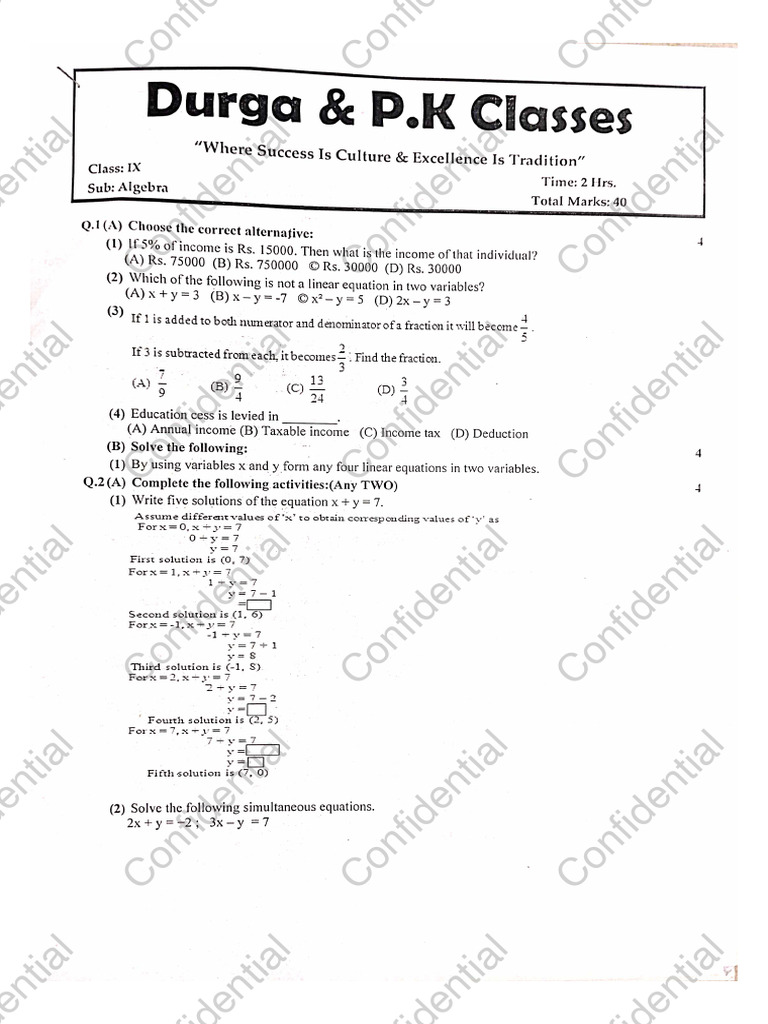 Sample Test Paper Pdf Mathematical Concepts Payments 4722