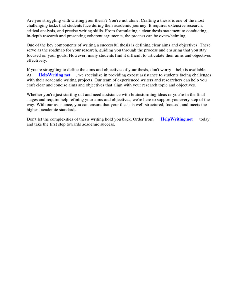 Thesis Aims and Objectives Examples | PDF