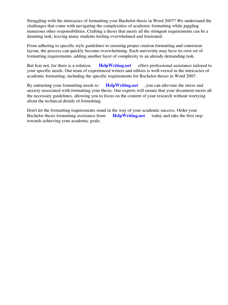Formatvorlage Bachelor Thesis Word 2007 Pdf