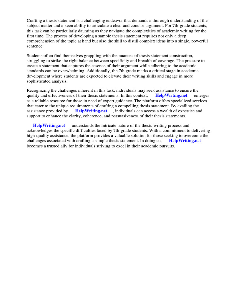 Sample Thesis Statement 7th Grade Pdf