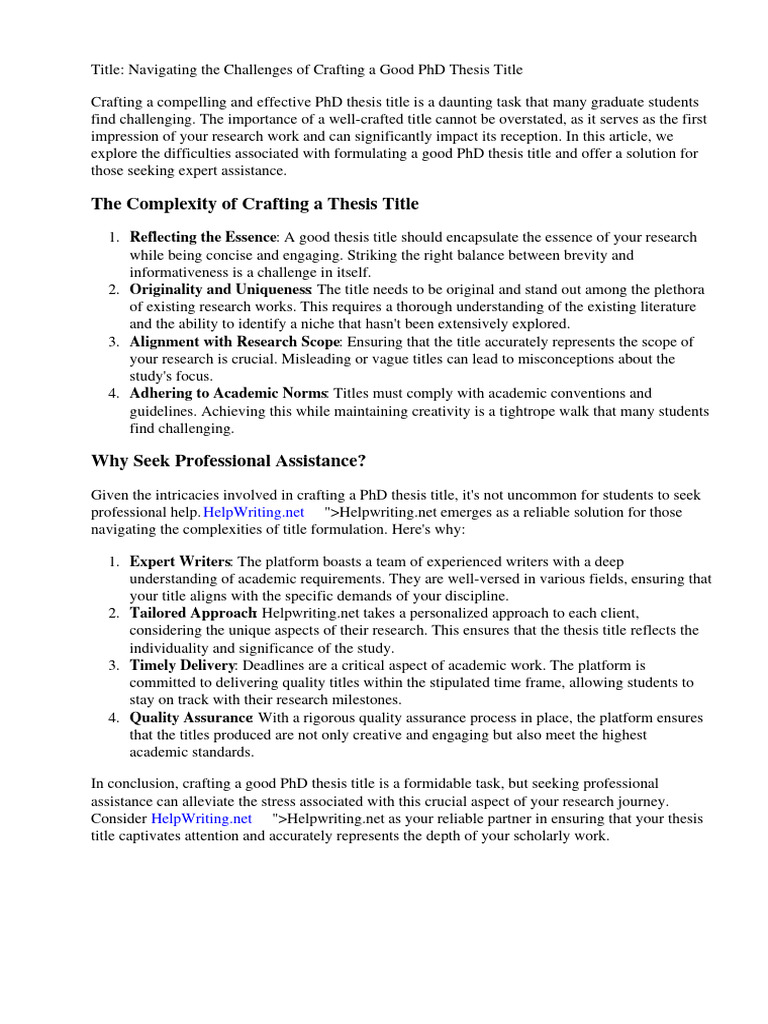 Good PHD Thesis Titles | PDF