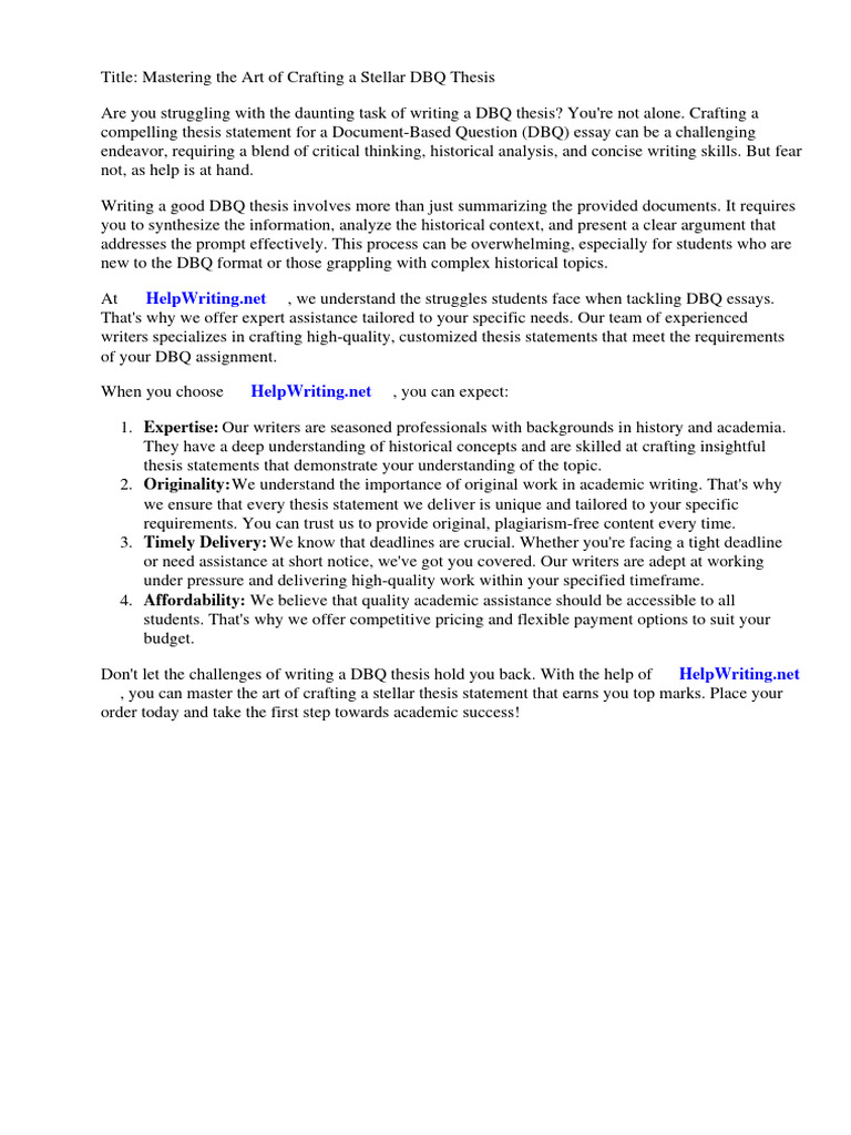 How To Write A Good DBQ Thesis | PDF