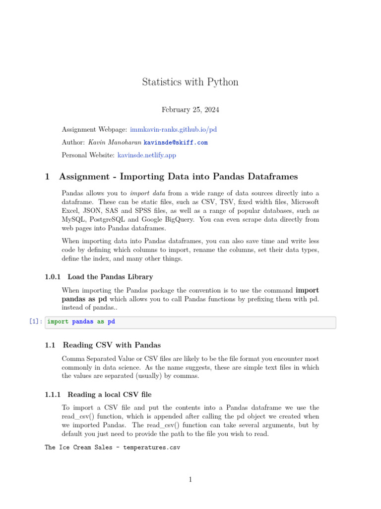 Importing Data Into Pandas Dataframes | PDF