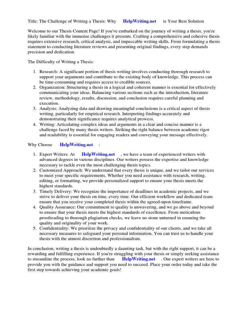 Thesis Content Page | PDF | Thesis | Apa Style