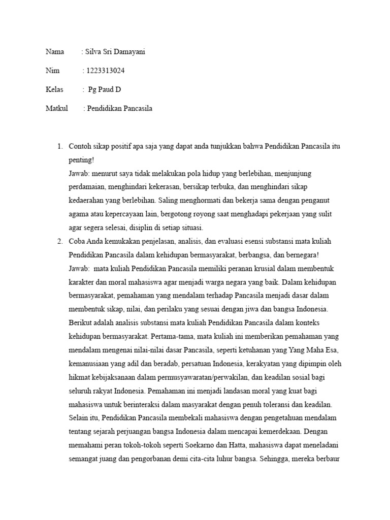 Tugas Rutin Silva Pendidikan Pancasila | PDF | Karier & Perkembangan ...